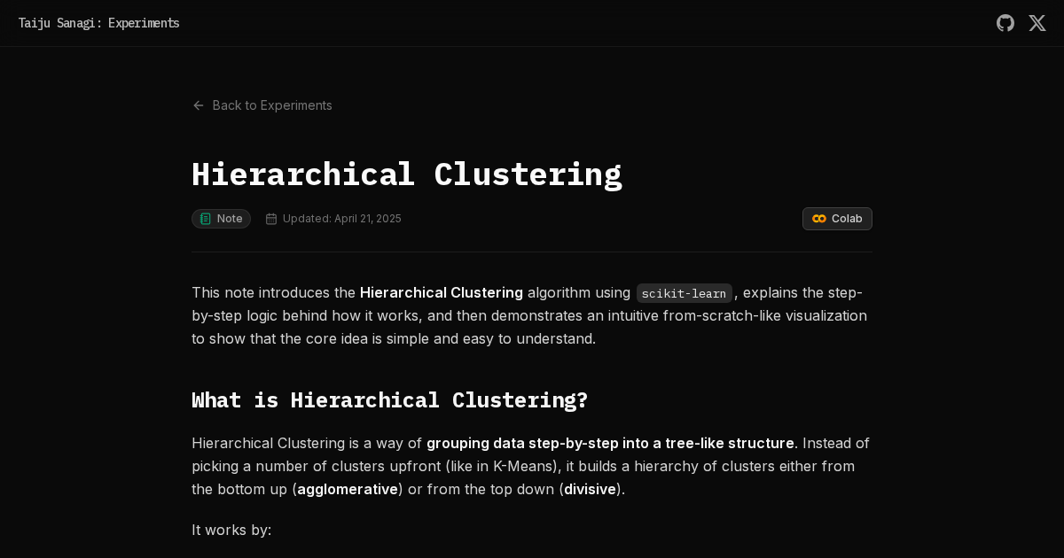 Hierarchical Clustering | Taiju Sanagi: Experiments
