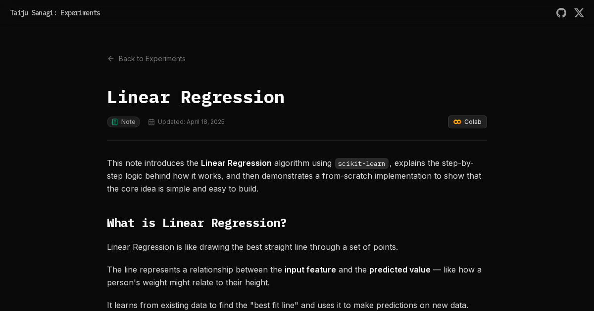 Linear Regression | Taiju Sanagi: Experiments