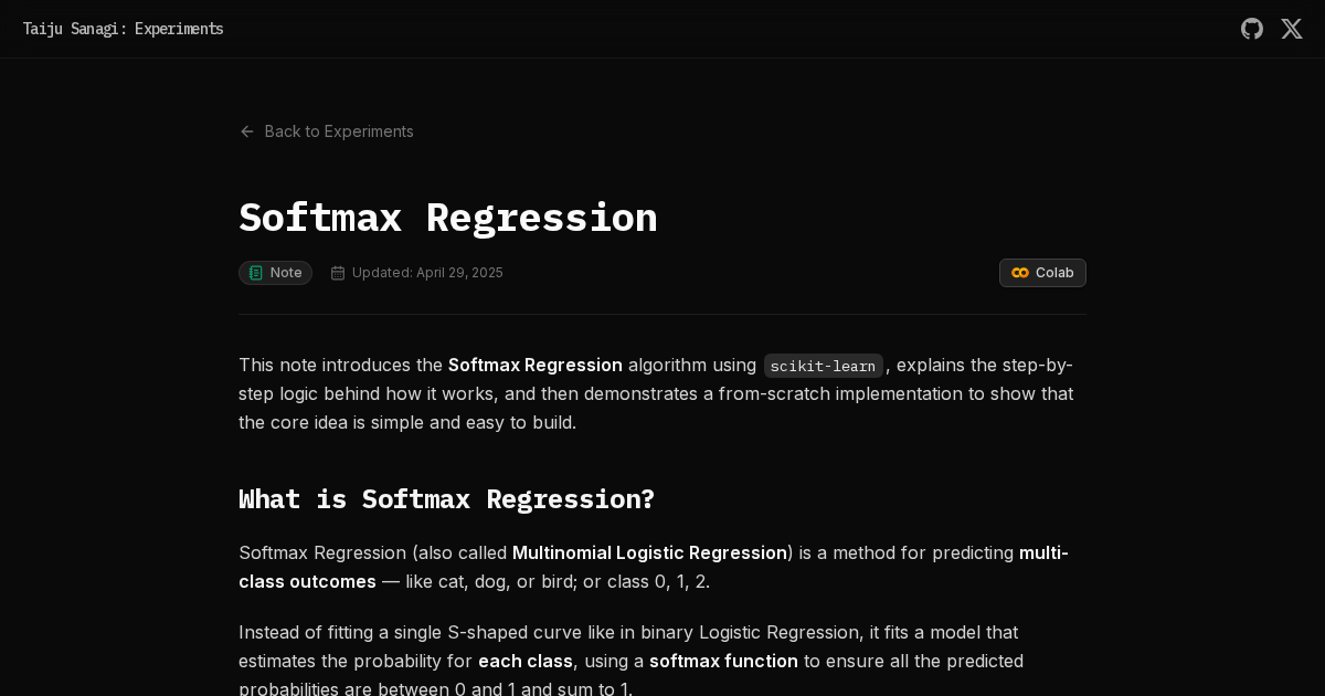 Softmax Regression | Taiju Sanagi: Experiments